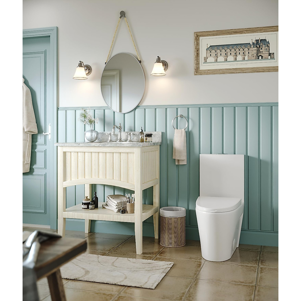 DeerValley Elongated One Piece Toilet with Comfortable Chair Seat Height 17", Dual Power Flush Toilet 1.1/1.6 GPF and 12'' Rough-In Toilet Bowl DV-1F52102