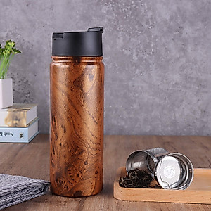 Sivaphe Tea Infuser Bottle With Removable Loose Leaf Tea Strainer, 18/8 Stainless Steel Insulated Travel Tea Tumbler Festival Gift(Wood Grain)