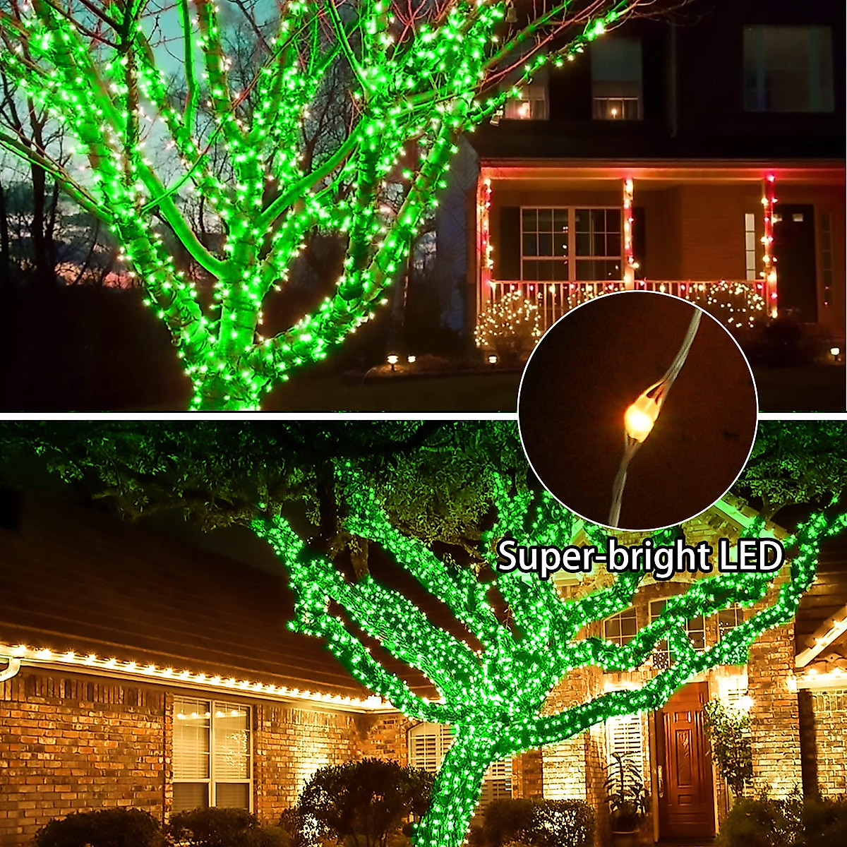 KNONEW Solar String Lights Outdoor [2 Pack] 72FT 200 Led Solar Fairy Lights with 8 Lighting Models, Waterproof Copper Wire Solar Powered Light for Garden Patio Tree Wedding Party Holiday Decor, Green