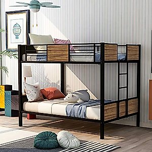 Full Over Full Bunk Bed, Metal Bunk Bed Frame, Sturdy Steel Bed Frame, Modern Style Bunk Beds for Kids, Toddlers, Teens, Adults, Bedroom, Dorm, Black