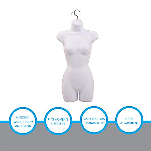 SSWBasics Female Mannequin Torso - Fits Women’s Sizes 5-10 - Molded, Shatterproof & White