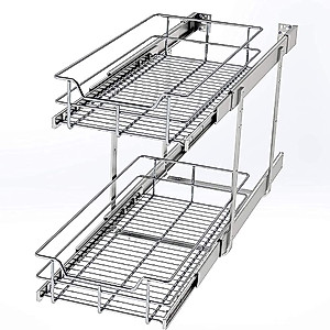 STORKING 2 Tier Kitchen Cabinet Pull Out Organizer, Slide Out Pantry Storage Basket in Multiple Sizes,for Kitchen Base Cabinets,Anti-Rust Chrome-Plating,11 "Wx 22 "D x 15.4 "H