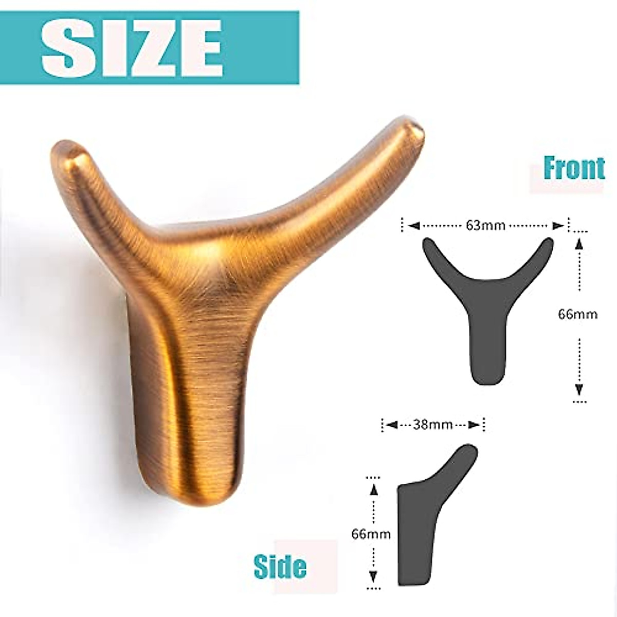 Exxacttorch 2 Pack Bull Horn Wall Mounted Hat Towel Bag Hanger, Traceless Decorative Art Coat Hooks, Solid Zinc Alloy Wall Hooks Double Prong Holder for Keys, Umbrella, Matte Brass