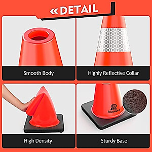 RoadHero (8 Pack) Traffic Safety Cones 18 Inch, PVC Cone with Black Weighted Base, Orange Cones with Reflective Collar, Cones for Parking Lot, Construction Events, Road Safety