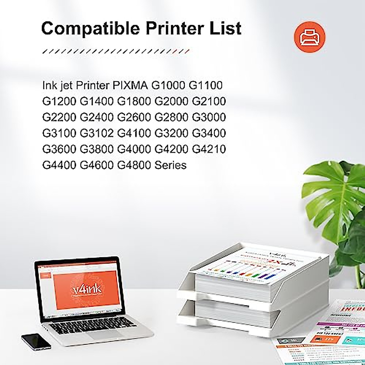 v4ink Compatible GI290 Refill Ink Bottle Replacement for Canon GI 290 to use with PIXMA G1000 G1100 G1200 G2000 G2600 G2800 G3000 G3100 G3200 G3400 G3800 G4000 G4400 Series Inkjet Printer -4 Bottles