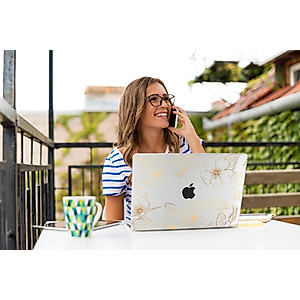 Teryeefi Compatible with 2018 2019 2020 MacBook Air 13 inch Case M1 Chip A2337 A2179 A1932 Retina Display Touch ID, Plastic Hard Shell & Keyboard Cover & Screen Protector,Gold Floral leaf