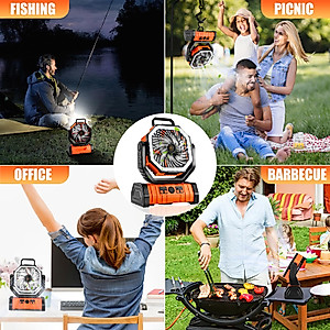 20000mAh Camping Fan with LED Lantern, Rechargeble Battery Operated Fan with 270° Head Rotation & Hook, Battery Operated Tents Fan with Remote for Picnic, Barbecue, Fishing, Travel, Home Outages