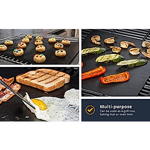 Large Non-Stick BBQ Grill Mat by Linda's Essentials (3 Pack) - Reusable Heat Resistant BBQ Mats for Grilling - Must Have BBQ Accessories Grill Mats for a Easy Clean
