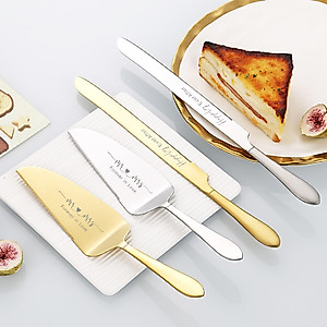 ROXBURGH Wedding Cake Knife and Server Set, Engraved Mr and Mrs Silver Forks Cake Cutting Set Pie Dessert Servers for Wedding Anniversary Bridal Shower Engagement