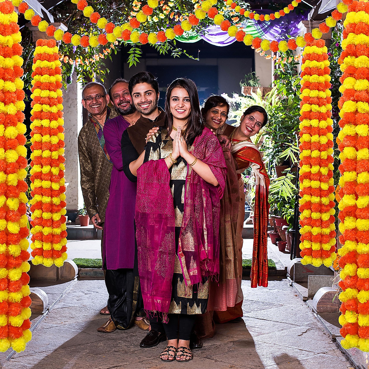 6 Pcs× 5 Feet Long Marigold Flowers Garland Bulk Indian American Wedding Party Mantel Decoration Artificial Dia de Los Muertos Decorations for Altar Faux Flower Garland for Diwali, Bush Floral Party