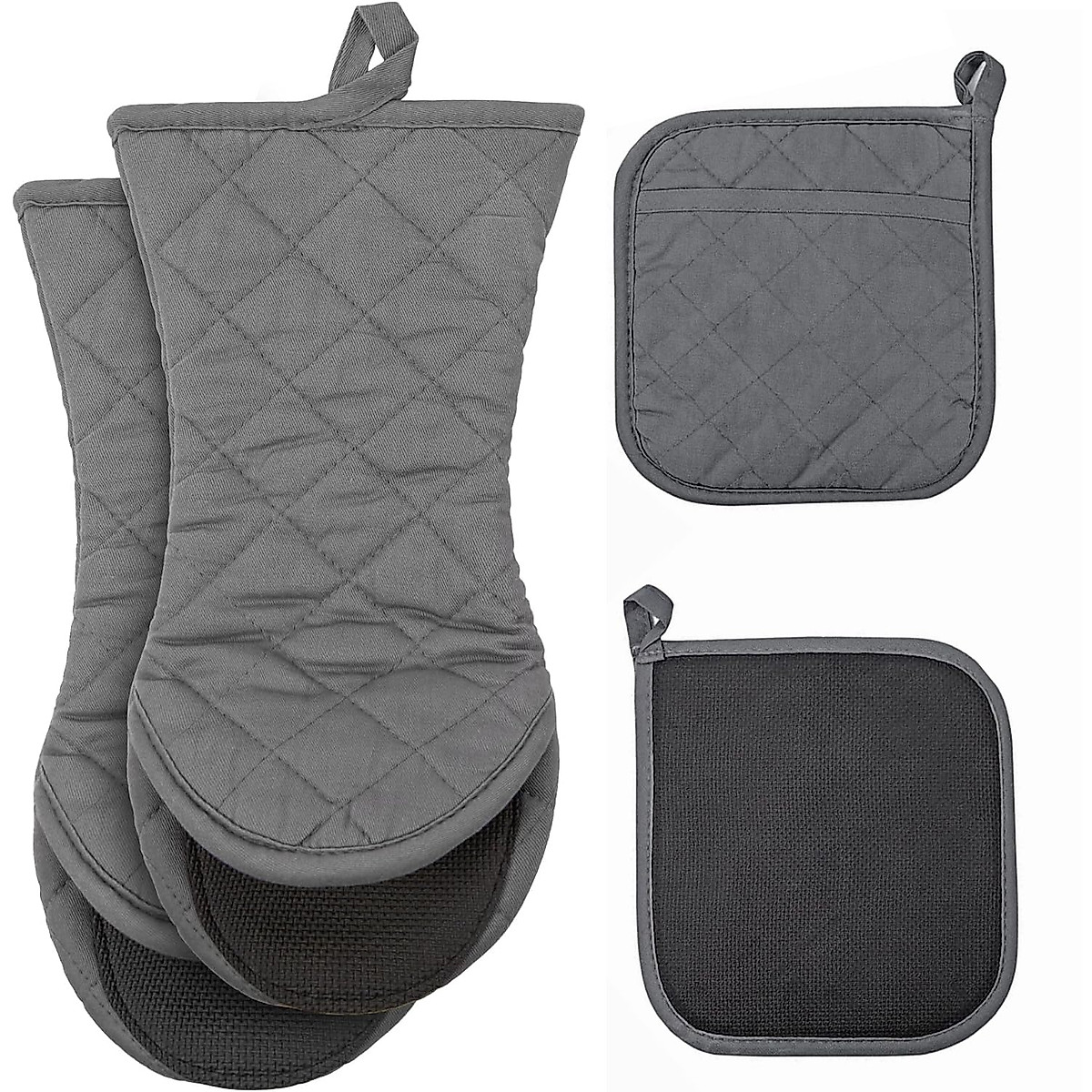 ARCLIBER Oven Mitts and Pot Holders Sets, 4PCS Heat Resistant Oven Mitts and Hot Pads for Kitchen, Non-Slip Oven Mitts and Rubber Pot Holders for Kitchen Cooking, Baking, Grilling, BBQ