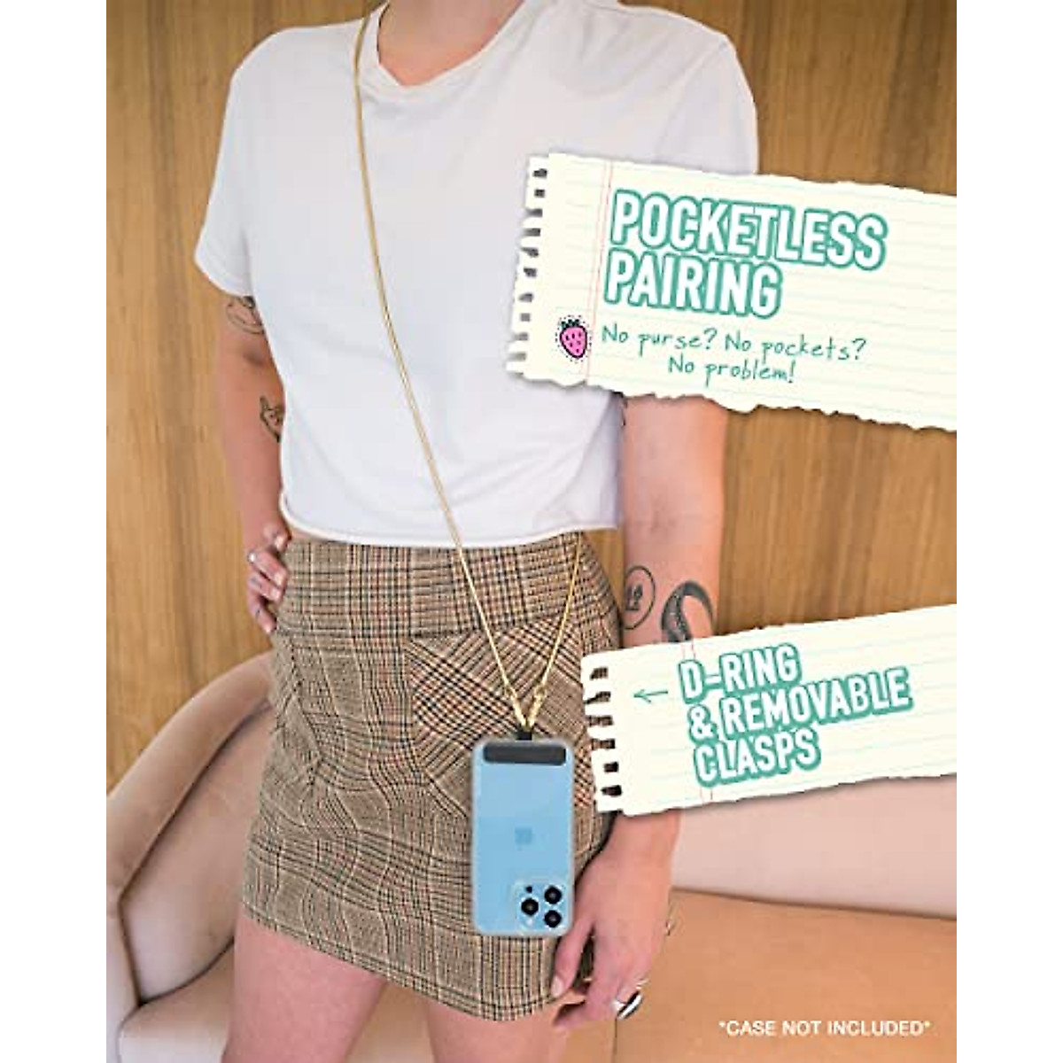 Smartish Phone Lanyard - Case Clinger - Universal iPhone Holder with Detachable Crossbody Shoulder Neck Strap - Gold Snake Chain