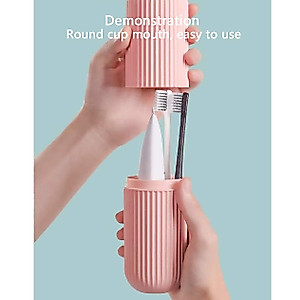 KBS Toothbrush Holder Case Cover 2 Pack Capsule Shape Container Travel Camping Business Trip Bathroom (Pink - Blue) Plastic