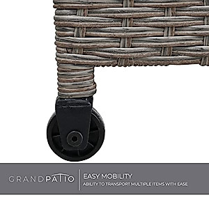 Grand patio Outdoor 108 Gallon Large Wicker Storage Box with Lid for Patio Furniture Cushions Toys Garden Tools Pool Accessories, Greige Small