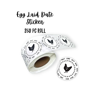 Eggs Laid On Date Stickers | 350 Pc Roll | 2" Round Stickers | Farm Fresh Stickers | Egg Carton Stickers | Black Chicken Design