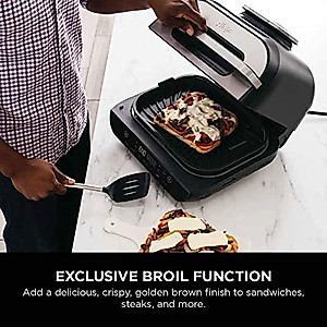 Ninja FG551 H Foodi Smart XL 6-in-1 Indoor Grill (NAVY BLUE COLOR) with 4-Quart Air Fryer Roast Bake Dehydrate Broil and Leave-In Thermometer, with Extra Large Capacity, and a Stainless Steel Finish (Renewed)