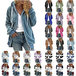 Womens Winter Coats Shaggy Teddy Coat Fashion Zipper Jacket Casual Long Sleeve Jackets Plus Size Outwear with Hood Winter Coats for Women