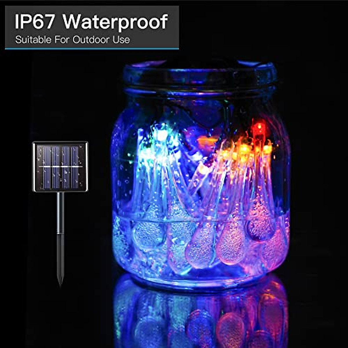 suddus 2 Pack 30 LED Solar String Lights Outdoor Waterproof, Water Drop Solar Lights with 8 Modes, Solar Party Lights Outdoor