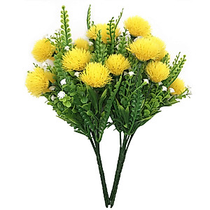 Artificial Flowers, for Christmas Plastic Plants Dandelion Shrubs Grass Fake Bushes Home Garden Office Room House Outdoor Indoor UV Resistant Wedding DIY Decor Planter Filler Decoration Yellow, 4 Pack