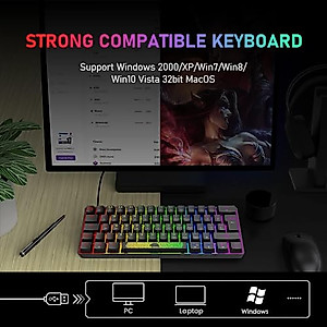 60% Compact Type c - Usb Wired Mechanical Keyboard UK, Blue Switch, RGB Backlit Rainbow LED, Anti-Ghosting, Media Keys, Laser carving, Ergonomic Aesthetic, for Computer PC Laptop PS4 XBOX - Black