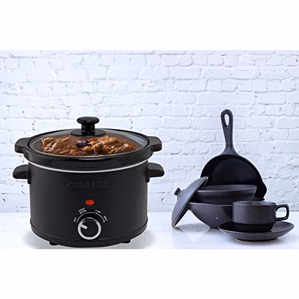 Courant Slow Cooker 2.5 Quart Crock, with Easy Cooking Options, Dishwasher Safe Pot and Glass Lid, Matte Black
