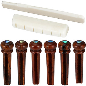 Blisstime 6 String Acoustic Guitar Bone Bridge Saddle and Nut and 6pcs Rosewood Guitar Bridge Pins