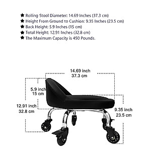 IMMER LIEBEN Rolling Stool with Backrest Low Height Roller Stool with Universal Swivel Caster Wheels for Home Office, Adult, Kids Chair, Garage, Library PU Leather Black