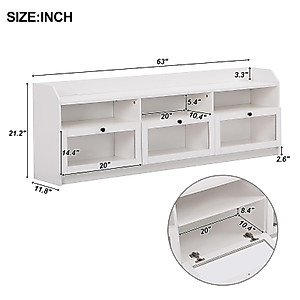 Modern Chic Elegant Entertainment Wall Unit with Tall Cabinets, Multifunctional TV Stand Set for TVs Up to 70", Television Stand with Acrylic Board Door, for Living Room, White