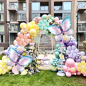 Futureferry Butterfly and Daisy Flower Balloons Arch Garland Kit 164Pcs Pastel Purple Green Yellow Pink Orange Balloons with Butterfly Stickers for Birthday Party Baby Shower Decorations