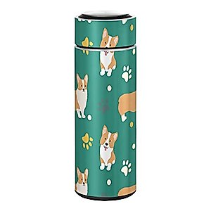 CaTaKu Small Water Bottle 12 oz, Green Corgi Footprint Insulated Water Bottle for Water Coffee Tea Stainless Steel Flask Thermos Bottle Reusable Wide Mouth Vacuum Travel Mug