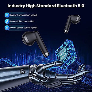 Wireless Earbuds, Bluetooth 5.0 Headphones in Ear with Charging Case, Hands-Free Headset with Mic, Hi-Fi Stereo Sound, Touch Control, 24 Hours Playback, Bluetooth Earbuds for iPhone/Android/WP, Black