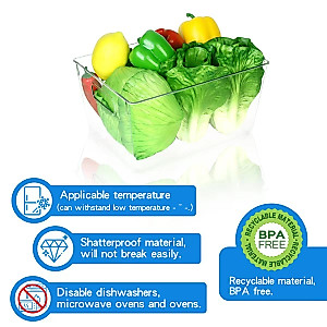 VZKAH Clear Plastic Organizer Bins 【6-Pack】– Shelf Storage Bins or Kitchen Organizing – Fridge Organizer, Pantry Organization and Food Storage Bins,Cabinet Organizers (9.32" L*5.23" W*4.52" H)