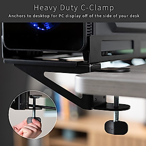VIVO Clamp-on Desk Extender PC Desk Mount Holder with Wall Mount Option, Standard and Large Gaming Computer Case Stand, Adjustable with Secure Locking, Black, MOUNT-PC07G
