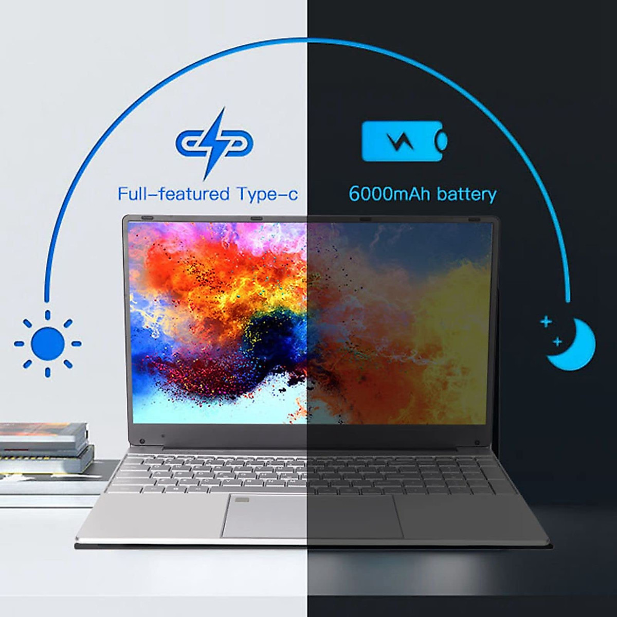 GOWENIC 15.6in Laptop, Notebook Computer with 14inch IPS 1920 x 1080 HD Screen, Touchpad, 8GB RAM, 128GB SSD, Intel J4125 Processor, WiFi, BT, 0.3MP Camera, for Win 11