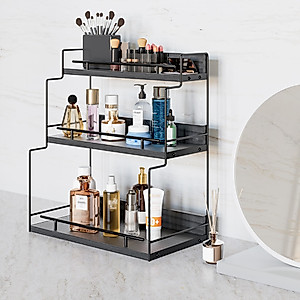 ZGO 3-Tier Bathroom Organizers and Storage Countertop, Makeup Organizer Countertop, Bathroom Counter Organizer, Tiered Tray Stand Make up Organizers for Counter Kitchen Countertop Organizer(Black)