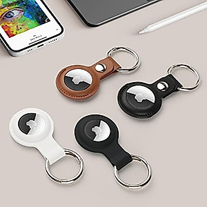 Geemik Airtag Holder -4 Pack, 2 Leather Airtag Keychain & 2 Light Silicone Airtag Case, Apple AirTags Protective Case Accessories with Key Ring for Wallet,Luggage,Cat,Dog,Pets