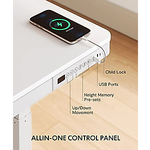 FLEXISPOT 55" White Electric Standing Desk with Drawers, Quick Assembly Home Office Sit Stand Desk with Storage, USB Charging, Computer Desk for Home Office (White Top + Adjustable Frame, Comhar)