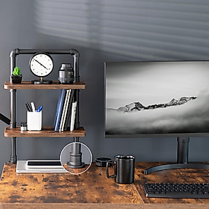 VIVO Clamp-on Premium 16 inch Industrial Pipe 2-Tier Tabletop Shelving, Heavy Duty Desk Extension Organizer, Modern Desktop Display Shelf, Rustic Vintage Brown Shelves, DESK-SHELF16-2N