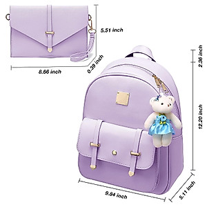 Cute Small Bag for Teen Girls Leather Bookbag Mini Purse Backpack Shoulder Bag with Cartoon Bear Keychain