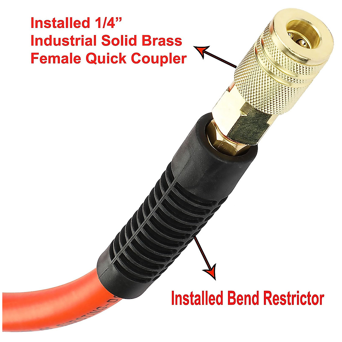 YOTOO Air Hose 3/8 in. x 3 ft, 300 PSI Hybrid Lead-in Air Compressor Hose, Heavy Duty, Lightweight, Kink Resistant, All-Weather Flexibility with 1/4“ Quick Coupler Fitting and Bend Restrictors, Orange