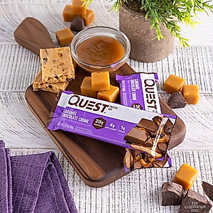 Quest Nutrition Caramel Chocolate Chunk Protein Bar, 20g Protein, 1g Sugar, 4g Net Carbs, Gluten Free, Keto Friendly, 12 Count