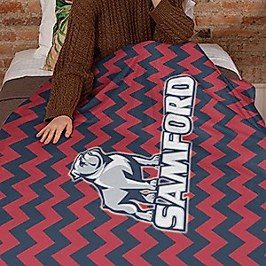 Samford Bulldogs University Sherpa Blanket Gift For Student Or Alumni, Samford Bulldogs Present For Undergrad, Sam U Spike the Bulldog Dorm Room Throw Blanket, Navy Red Zig Zag Pattern (6080-sherpa)