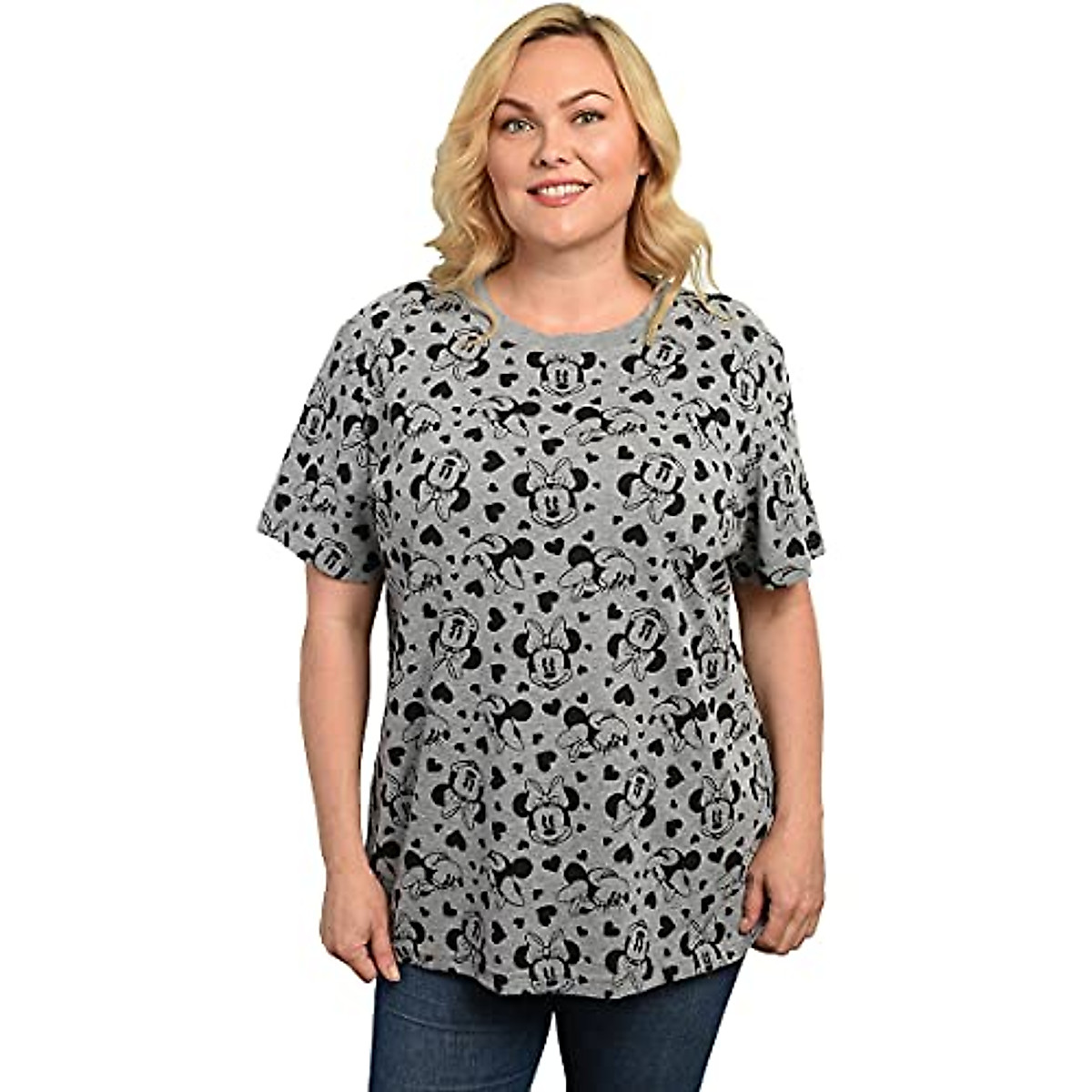 Disney Womens Plus Size T-Shirt Minnie Mouse All Over Print (Heather Grey, 3X)