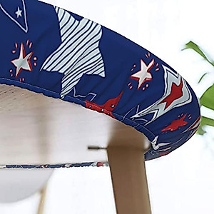 Round Tablecloth Patriotic American Stars Fitted Elastic Waterproof Wipeable Table Cloth Cover Decorations Table Pad Cover for lndoor Outdoor-Small