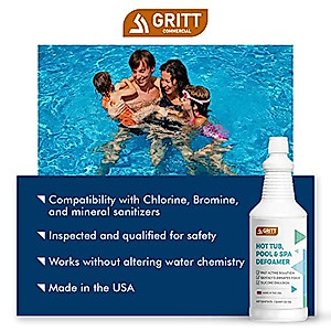 Gritt Commercial Pool Spa, Pond and Hot Tub Defoamer | Odorless and Non-Toxic Pool Cleaner | Anti Foam for Hot Tub | Safe with Silicone Emulsion Formula (32oz/Bottles)