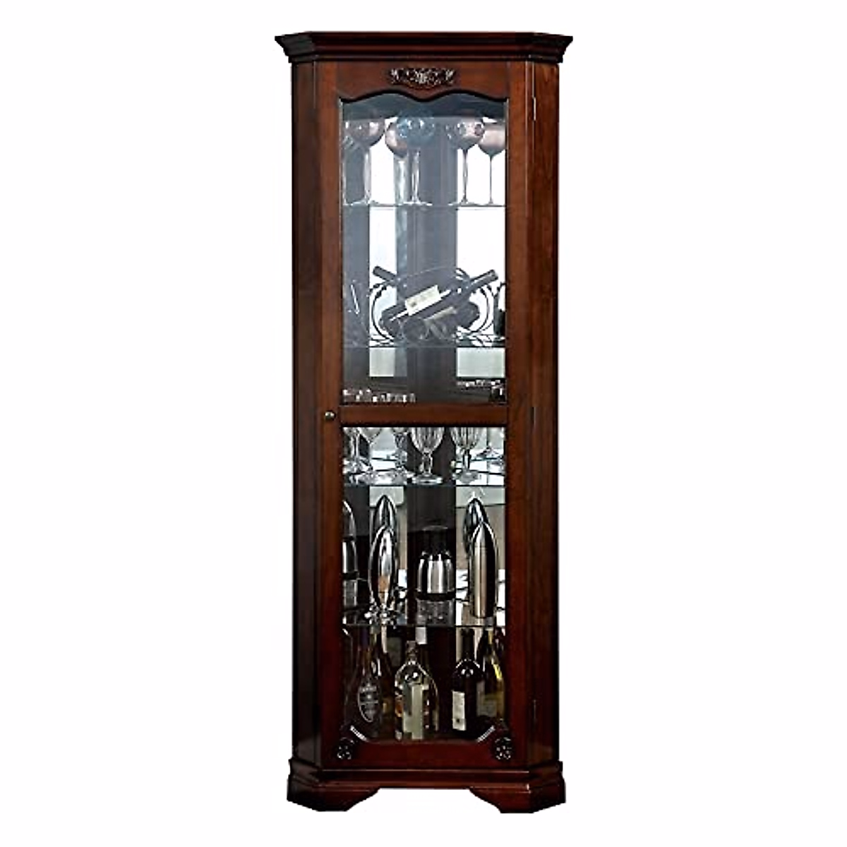Furniture of America Lennie Glass Door Corner Curio Cabinet in Walnut