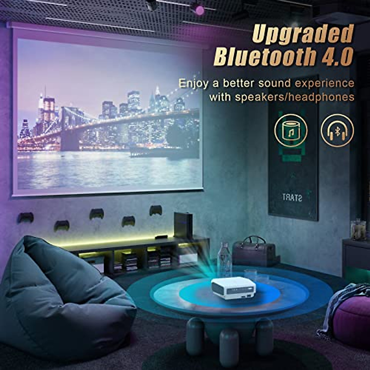 Projector with 5G WiFi & Bluetooth, AMLINK 13000L Full HD 1080P Outdoor Portable Video Projector Support 4K, Home Theater Movie Projector Compatible with HDMI, VGA, USB, Laptop, Smart Phone