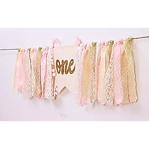 Highchair Banner 1st Birthday - Pink Happy Birthday Banner Party Decorations for First Birthday,Best Princess Photo Props for Baby Girl(Swan)