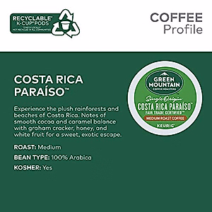 Green Mountain Coffee Roasters Costa Rica Paraiso, Single-Serve Keurig K-Cup Pods, Medium Roast Coffee, 96 Count (Pack of 4)
