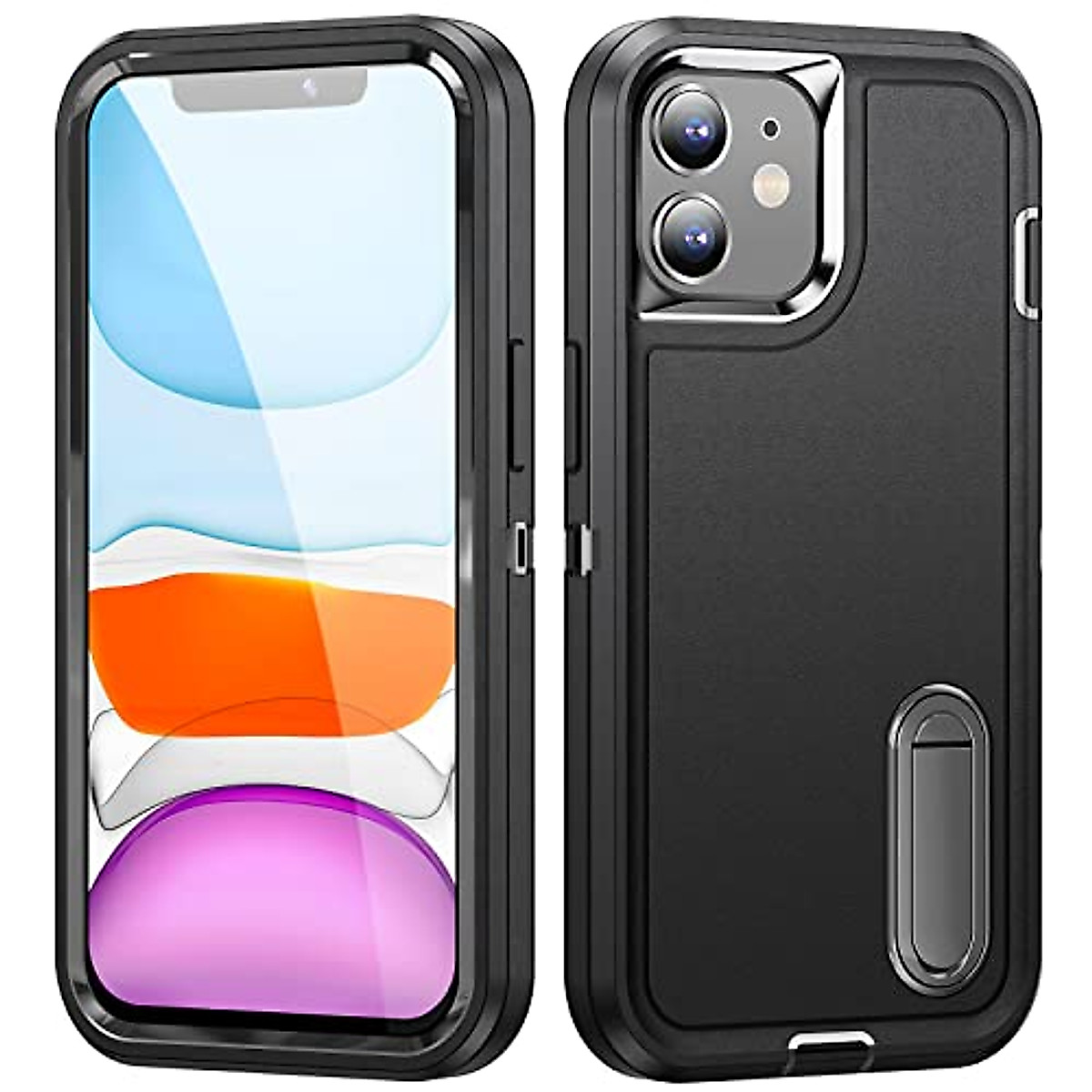 IDweel iPhone 11 Case,iPhone 11 Case with Stand,iPhone 11 Case Black for Men, Heavy Duty Protection Shockproof Anti-Scratch Slim Fit Protective Durable Case Hard Cover for Aged,Black